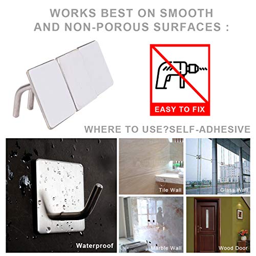 Robe Towel Hooks, SUS 304 Stainless Steel Bathroom Kitchen Hooks, Utility Heavy Duty Wall Hooks Office Hooks, Strong Adhesive Shower Hook, Coat Key Hook Waterproof 5 Pack by APTGAGA