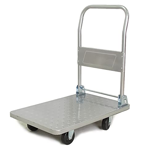Generic Platform Hand Truck Steel Platform Truck Heavy Duty Small Flat 4-Wheel Trolley with Foldable Handle High Load Capacity for Household Daily Moving Foldable (Size : 660lbs)