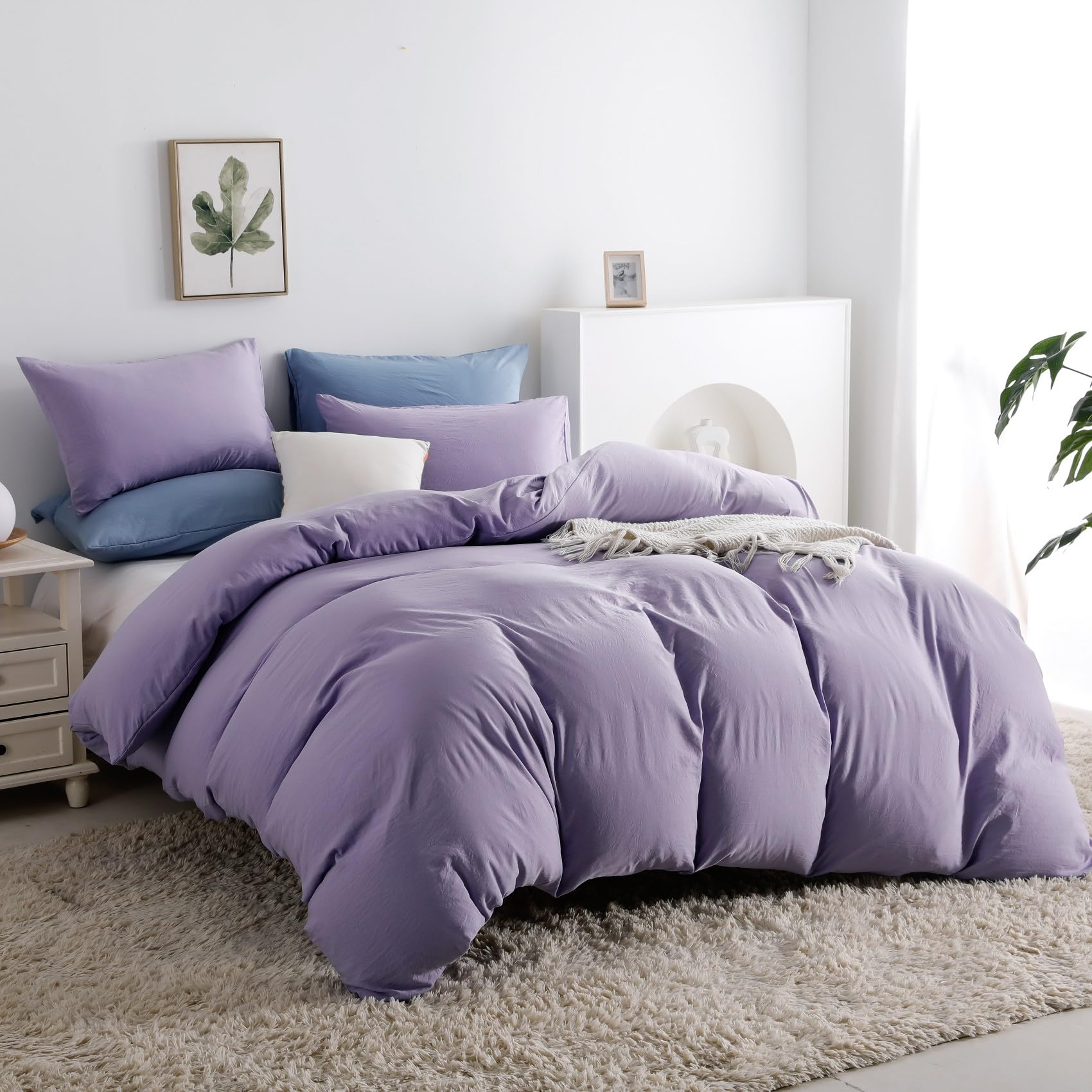 OAITE Purple Duvet Cover Queen Size, Microfiber Duvet Cover with Zipper, Duvet Cover Set with 2 Pillow Shams, Soft Comforter Cover Queen Size, 90 x 90