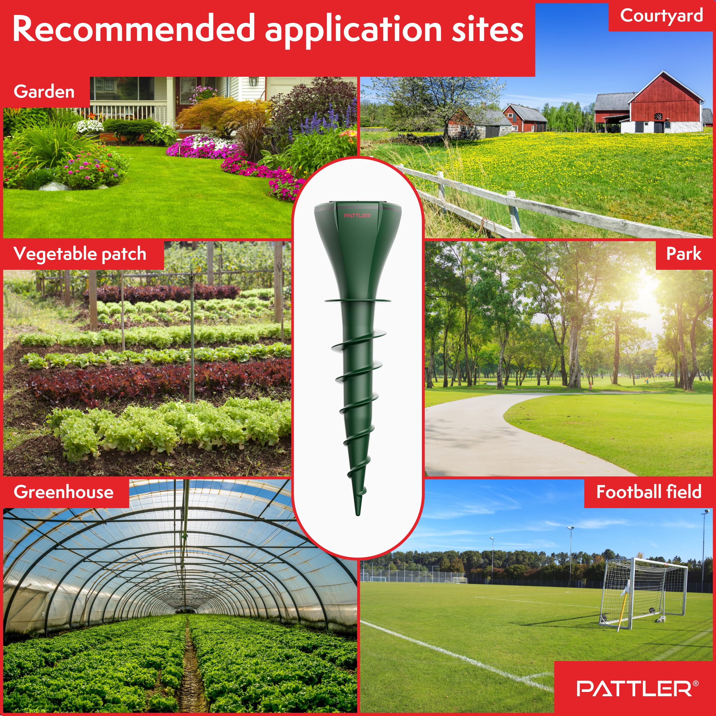 PATTLER® Mole Repellent Solar Powered | Innovative Screw-Shape Design | 8,000 Sq Ft Coverage | Best Snake Repellent for Yard, Great for Getting Rid of Moles and Voles | Gopher Repellent | 2 Units