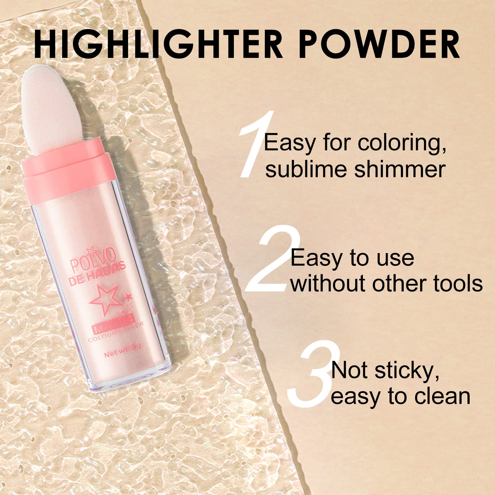 Jutqut Highlighter Patting Powder, Body Shimmer Highlighter Powder, Brightens Makeup Stick for Face Body Hair Cosmetic #01 White Moonbeam