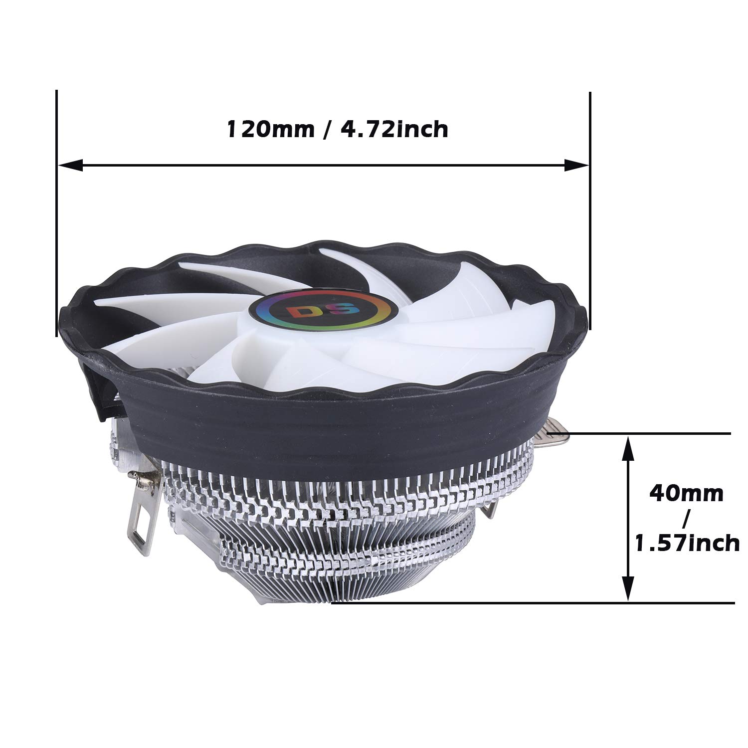 DS 1500RPM CPU Cooler 120MM Aluminum Extrusion FIN CPU Cooling Fan for Computer Case, LED Fan Junior Players, Entry-Level use for Intel LGA 1155 1151 775 1366 (Fixed RGB, 2ND, C Series)