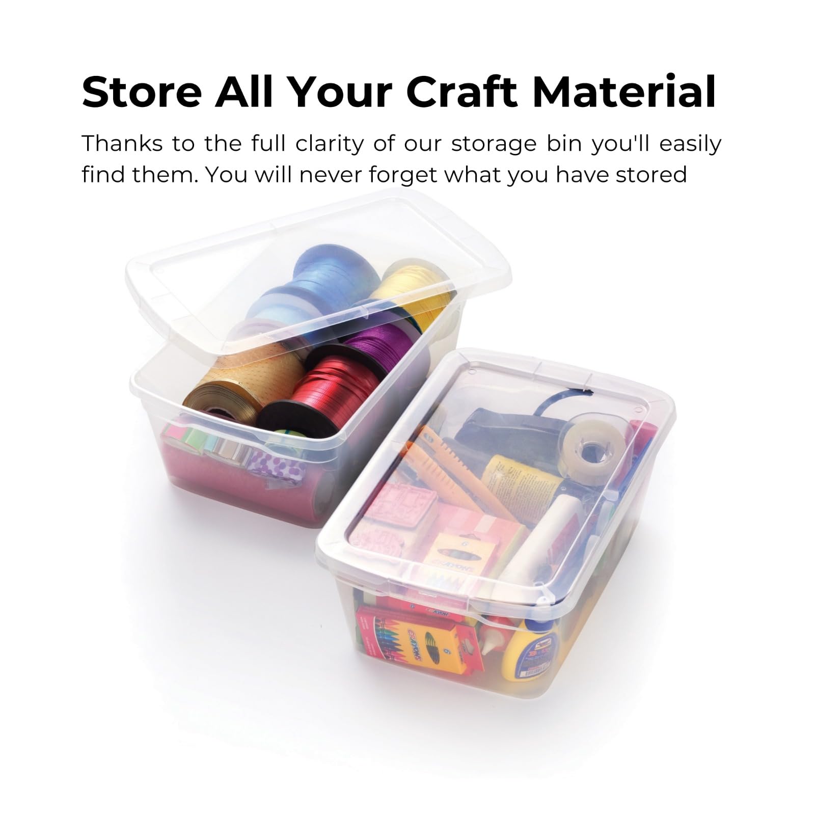 Prodeplast 6.4 Qt (1.6 Gal) Plastic Storage Container Bins with Secure Lid | Durable and Nestable Organizing Totes | Clear Color | 12 Pack
