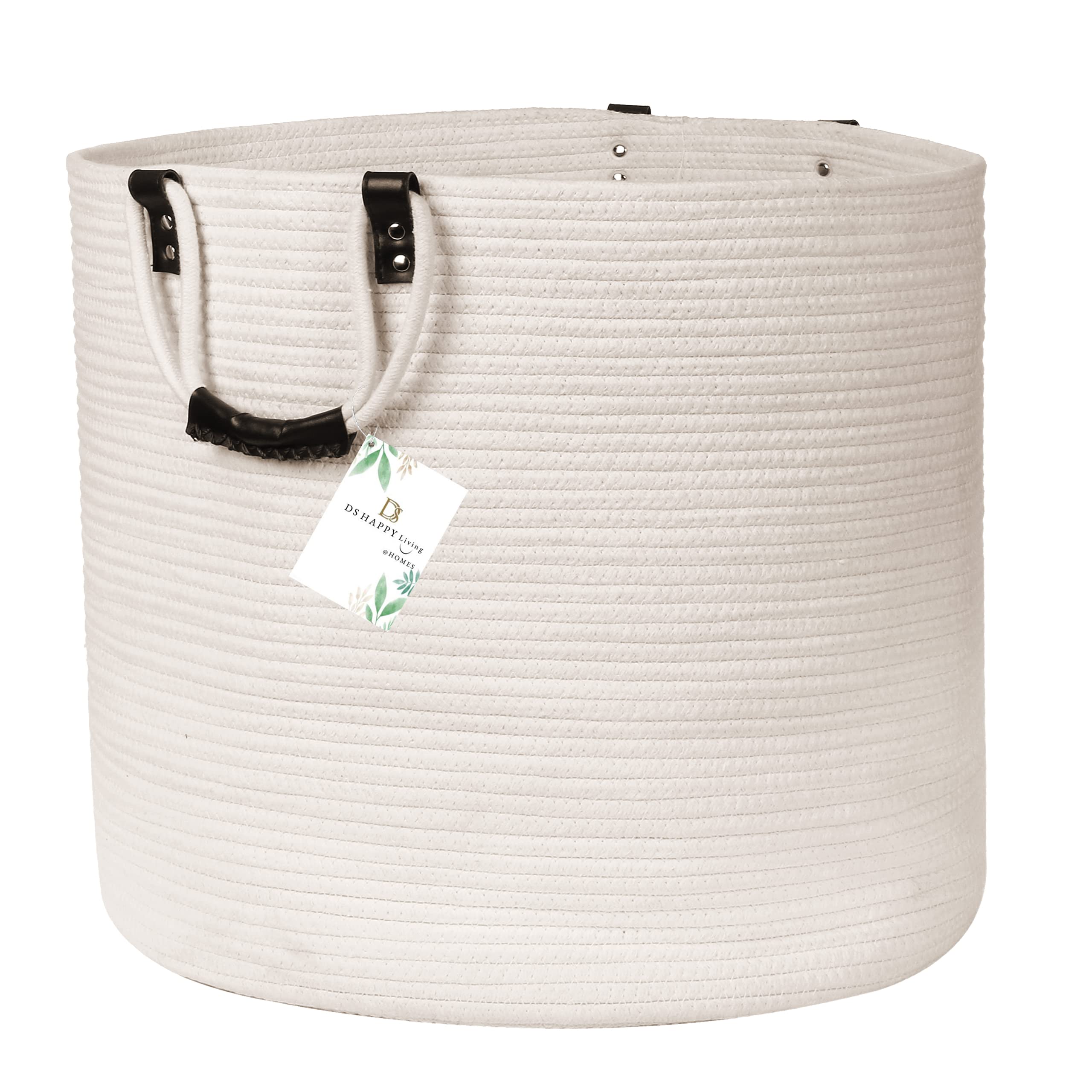 DS HappyLiving Woven Laundry Basket 18x18 XXL Basket Wicker Blanket Basket for Throw Large Wicker Baskets For Blanket Holder Living Room Basket