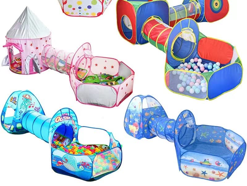 hanaiette Children's Indoor Tent Large Three in One Children's Tent Indoor Foldable Game House Crawling Tunnel Shooting Pool (Ocean Ball)