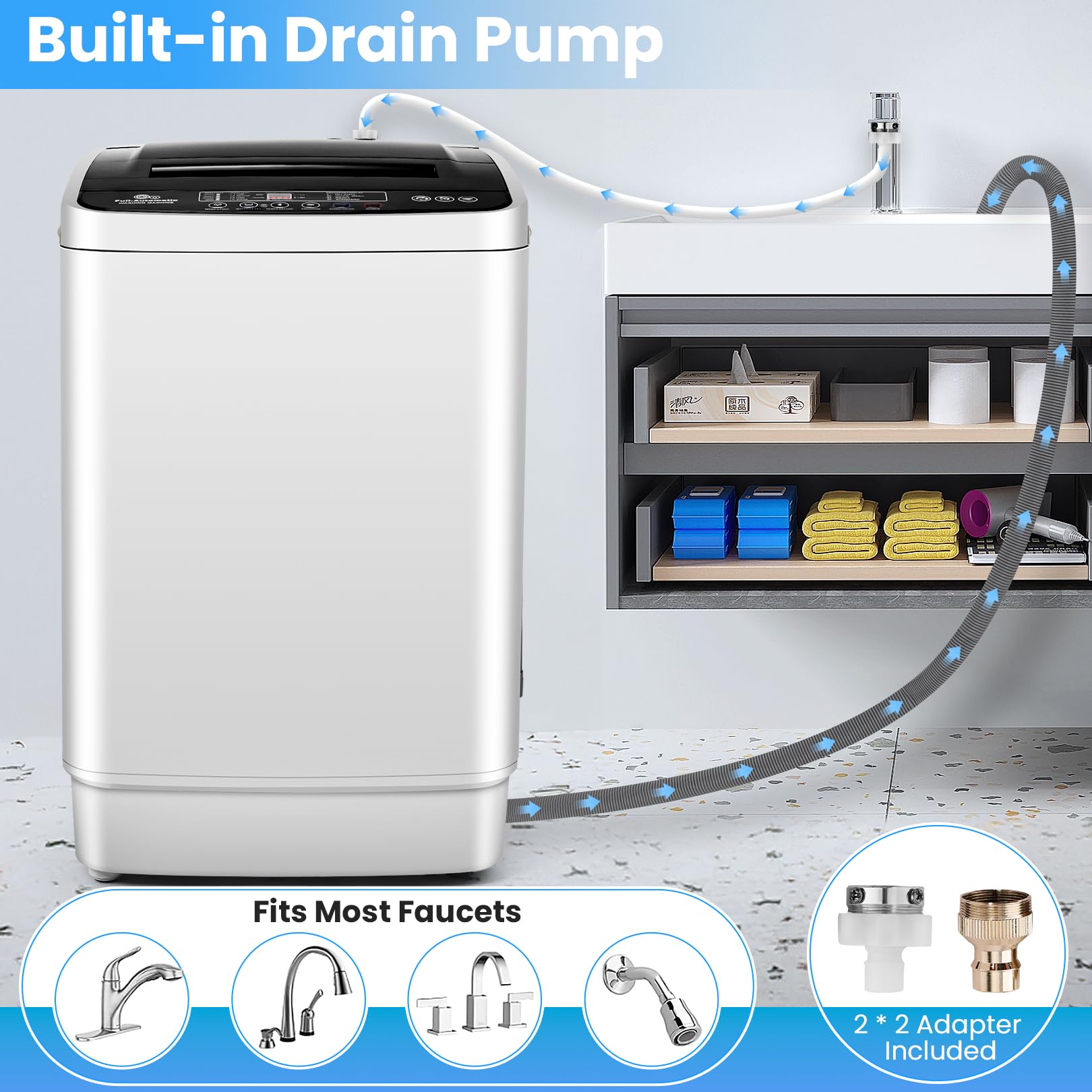 Nictemaw Portable Washing Machine 20Lbs, 2.8Cu.ft Full Automatic Portable Washer with 4 Wash Programs 4 Water Levels 3 Water Temp & Drain Pump, Portable Washer Dryer Combo for Home, RV, Dorm