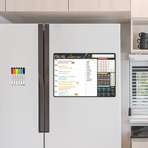 Magnetic Dry Erase Menu Board - 17"x12" Meal Planning Board for Fridge - 6 Extra Fine Point Markers Included - Shipped Flat