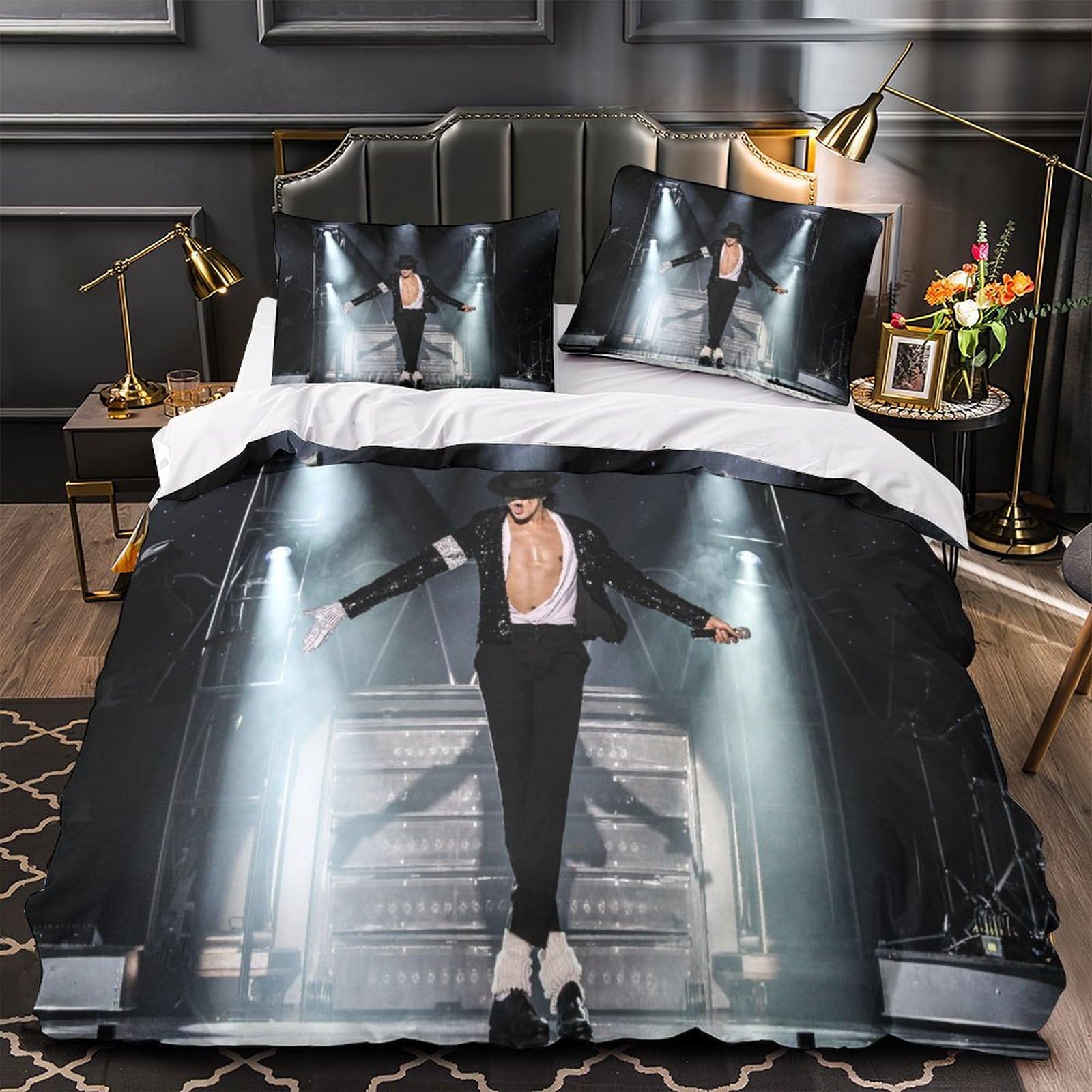 OBABO Michael Jackson Bedding Set Comforter Covers 3D Printedmichael Jackson Quilt Cover Duvet Cover 3 Pieces for Childrens and Adults with Pillowcases Microfiber with Zipper Closure Twin(173x218cm)
