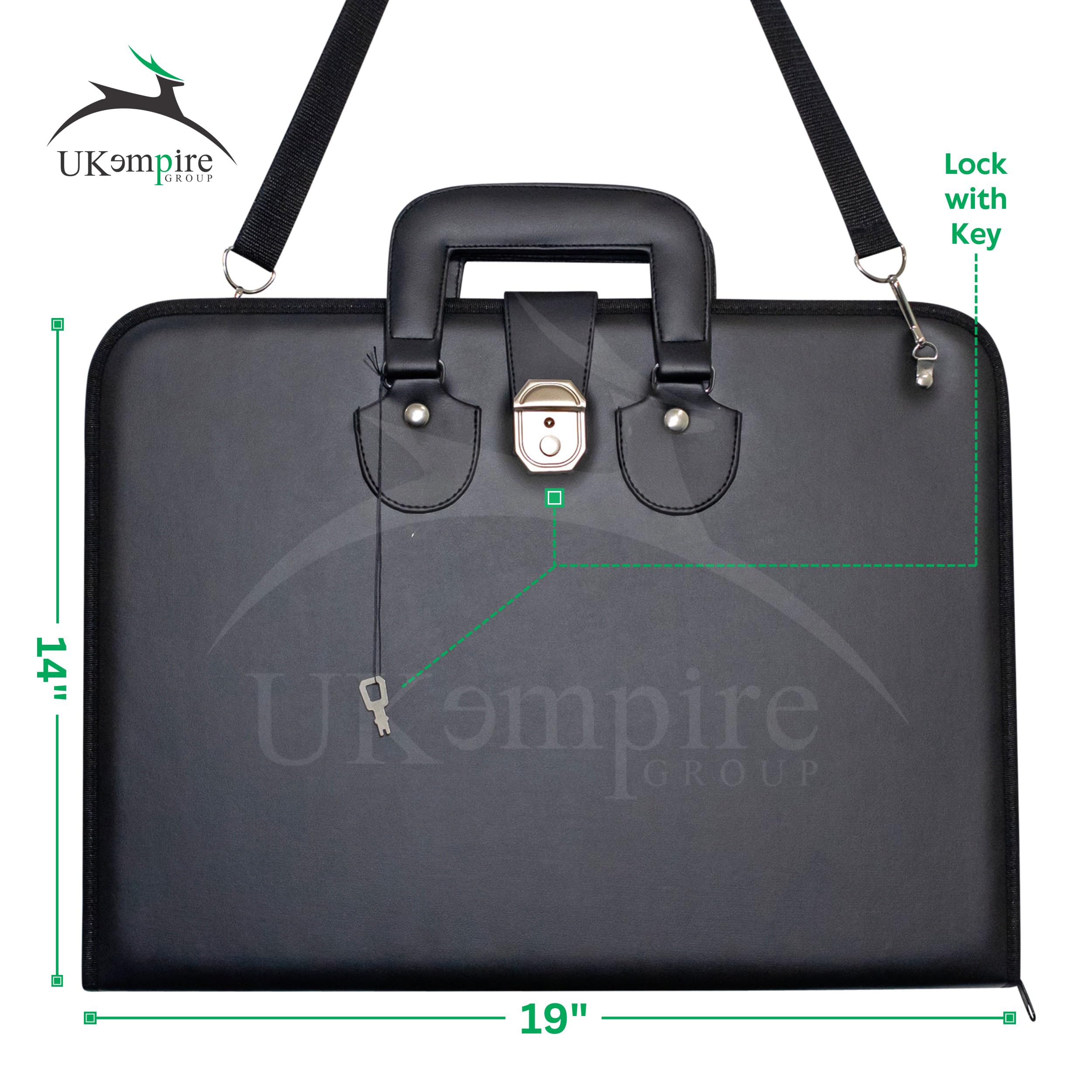 Premium Art Portfolio Leather Bag 14 x 19 (inches) with Lock and Key, Executive Briefcase Style Carrying Case with Handle & Shoulder Strap, Artwork Storage for Posters, Canvas, Drawing Supplies