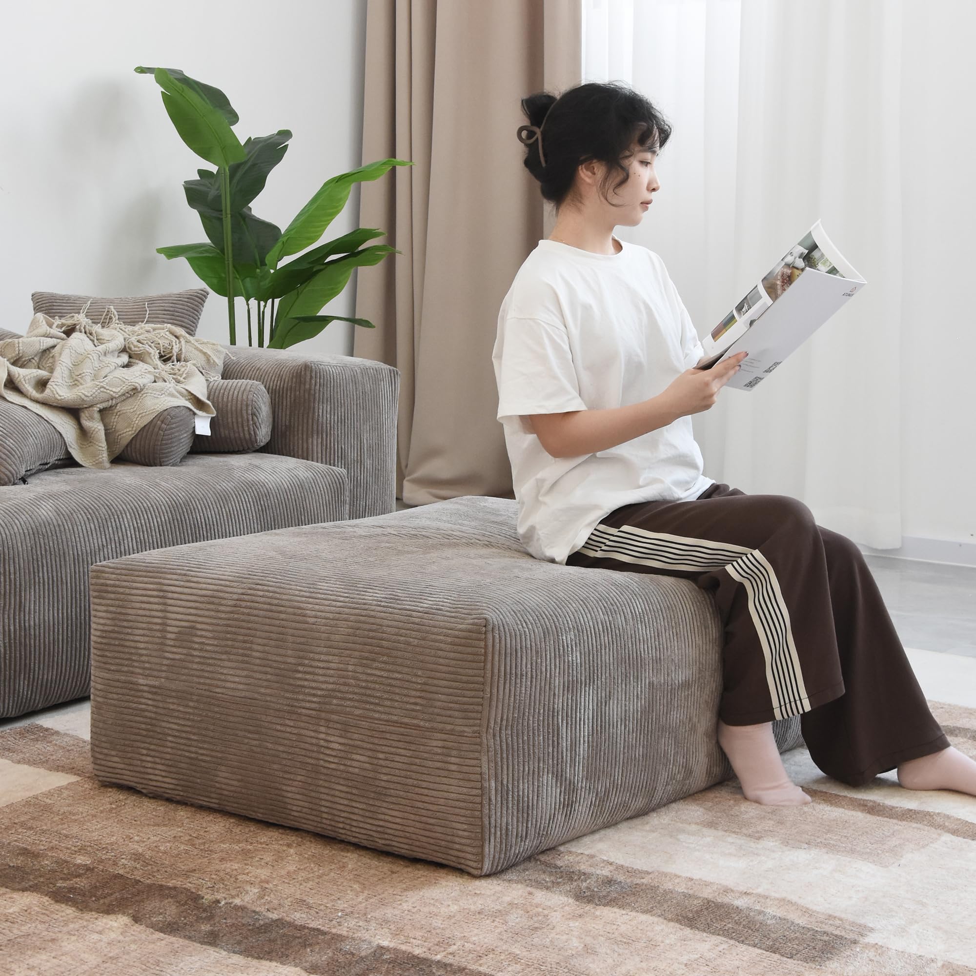 JACH 141" Oversized Modular Sectional Sofa, Deep 3-Seats Sectional Couch with Chaise Ottomans, Huge Plus Convertible Sofas, Corduroy Minimalist Couches for Living Room, Apartment, Light Brown