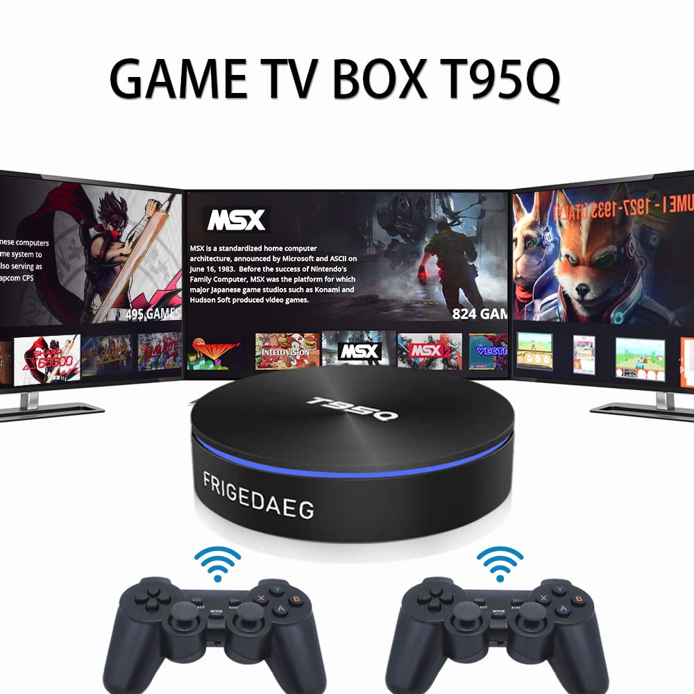 FRIGEDAEG T95Q Game Console With 60000+ Games, Game Box For TV/PC/Projector, EMUELEC 4.3/Android 9.0 Dual System 2 In 1, Compatible With PSP/PS1/Arcade/MAME, 8K HD Output (256)