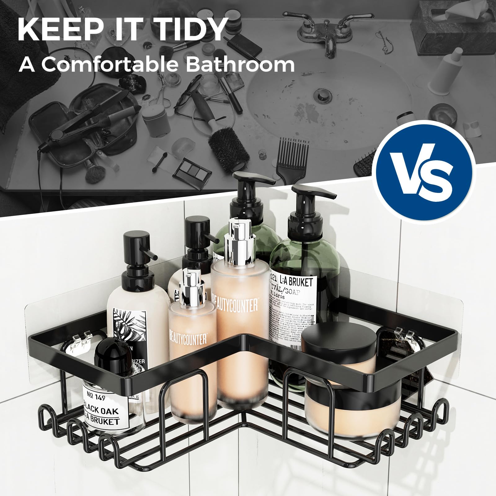 YUNISS Corner Shower Caddy 3 Pack,Adhesive Shower Corner Organizer Shelves with Soap Holder,No Drilling Shower Storage Rack for Bathroom and Kitchen (Black 3)