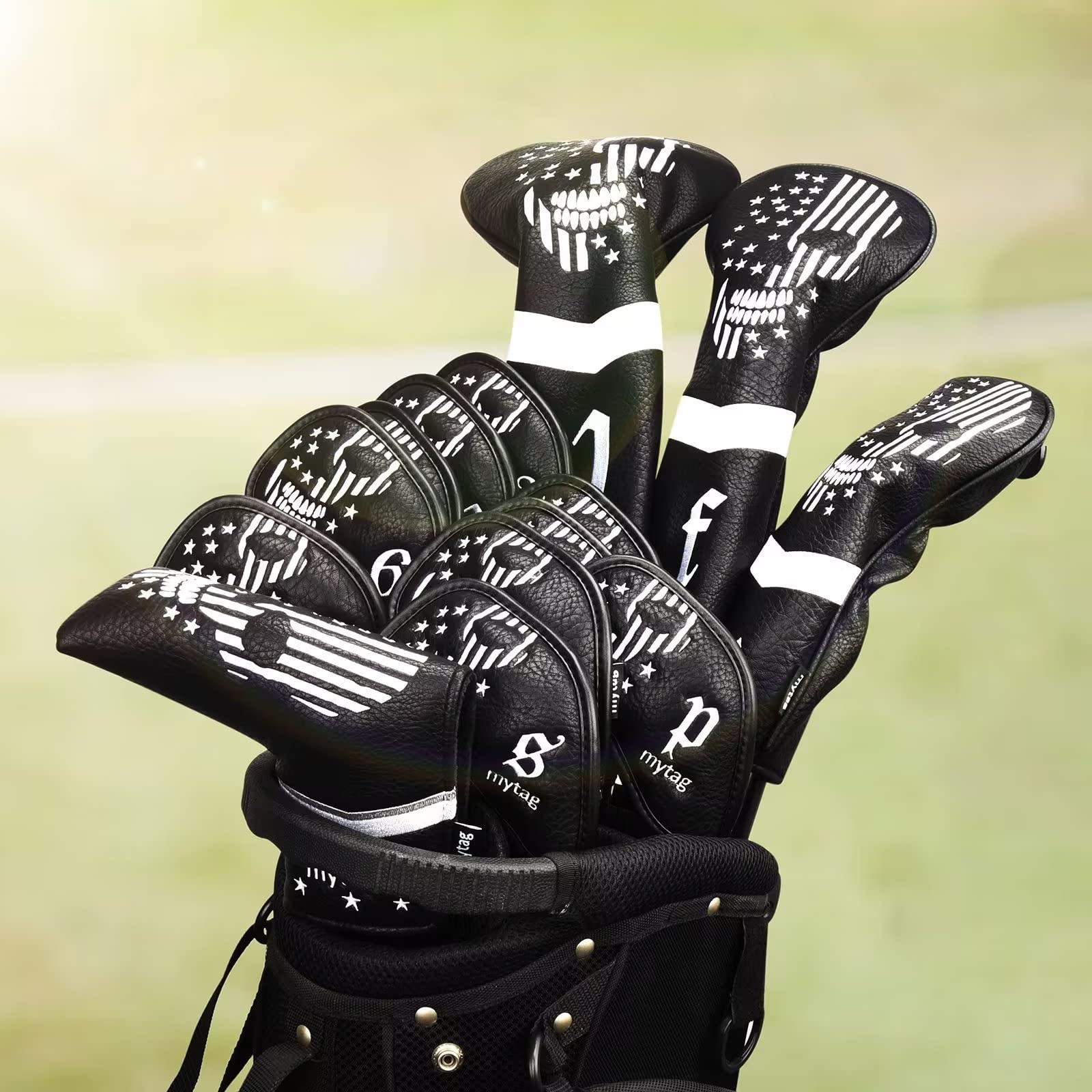 Golf Iron Head Cover Wedge Headcover Set Black Synthetic Leather Skull Skeleton Irons Protector 1pc 48°