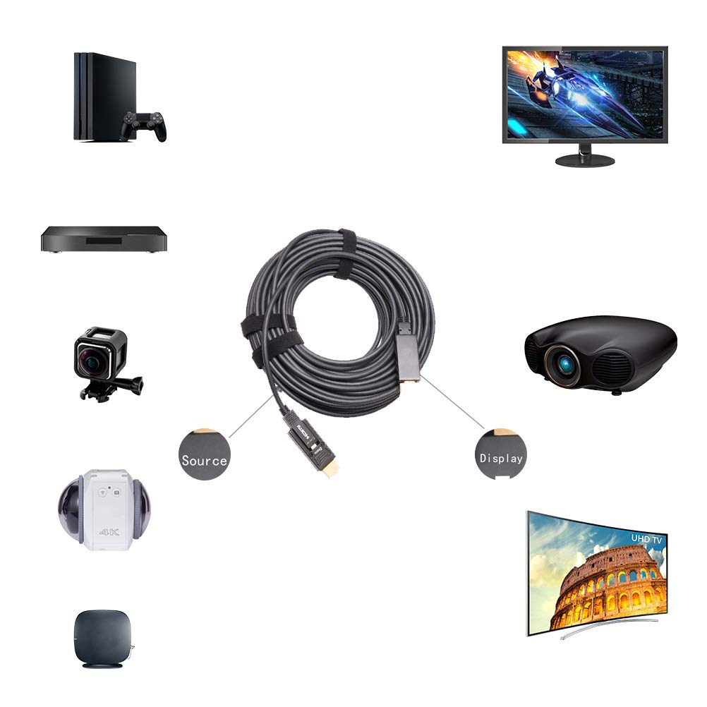 DTech 164 ft 4K Fiber Optic HDMI Cable 4K60Hz 4:4:4 HDCP 2.2 18Gbps High Speed Standard HDMI to Micro HDMI Optical Cord with Removable Ends for TV Projector Computer Monitor (50-Meter, Black)