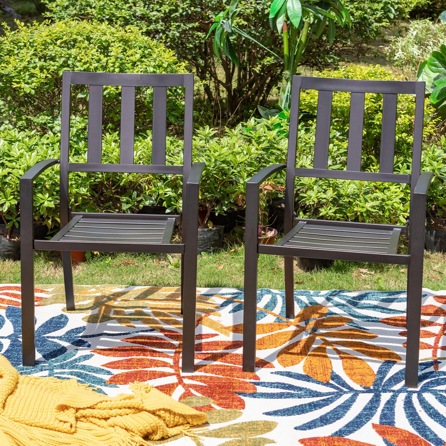 MFSTUDIO 2 Piece Patio Wrought Iron Dining Seating Chair - Supports 300 LBS,(Black)