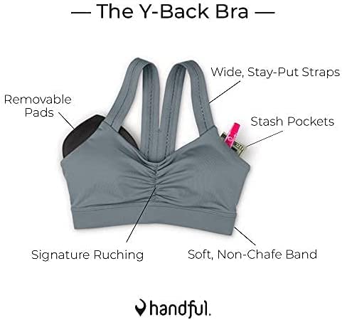 Handful Women's Y-Back Supportive Racerback Sports Bra with Removable Pads, Wire Free Yoga Bra, Fresh Air, Medium