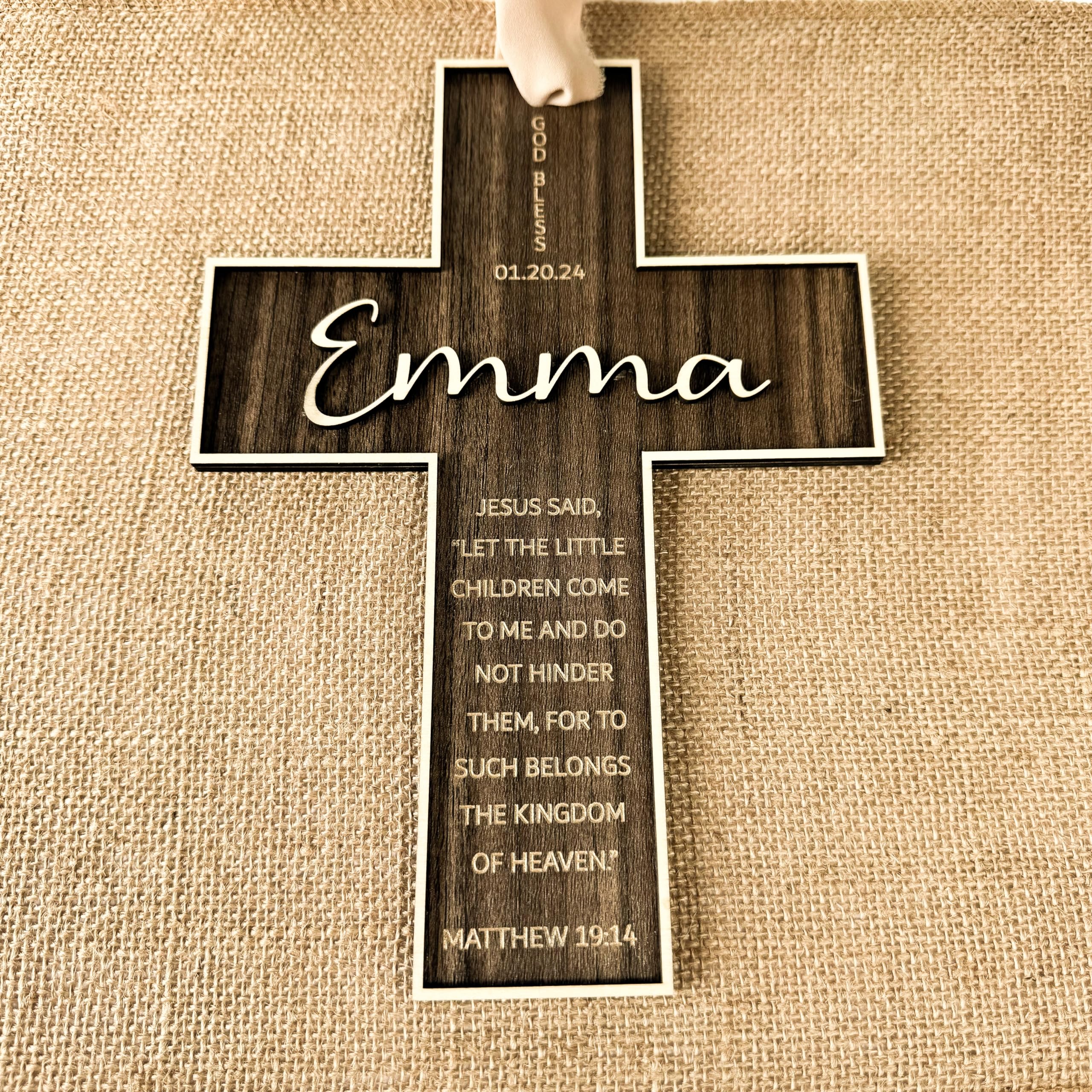 Personalized Engraved Wood Cross, Christian Wooden Cross for Baptism, Holy Communion, Confirmation or Newborn Gift Keepsake with Custom Name and Date with Message (Walnut)