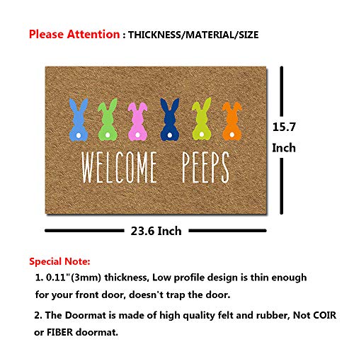 MfunDoor Doormat Funny Front Door Mat- Welcome Peeps Bunny Doormat Spring Doormat Easter Rabbits Door Mat Rubber Non Slip Backing Funny Doormat for Outdoor/Indoor Uses 23.6 inch(W) X 15.7 inch(L)