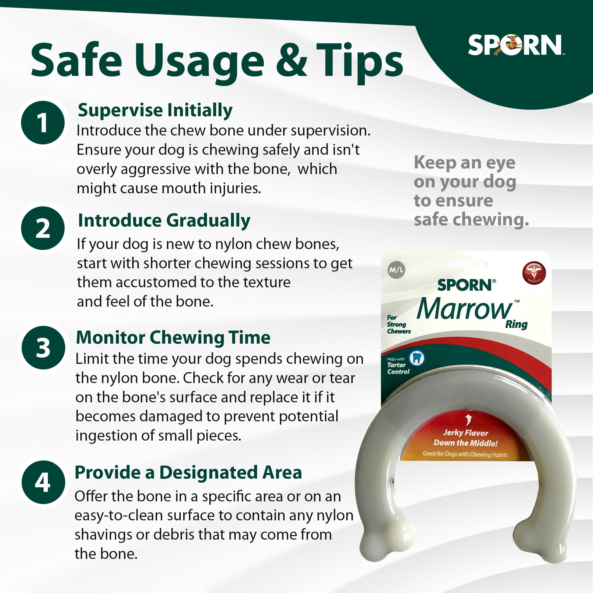 Sporn Durable Marrow Ring Dog Chew Bones for Aggressive Chewers, Jerky Flavor Dog Chew Toys for Large Chew Dogs, Gluten-Free & Non-Toxic, Medium/Large