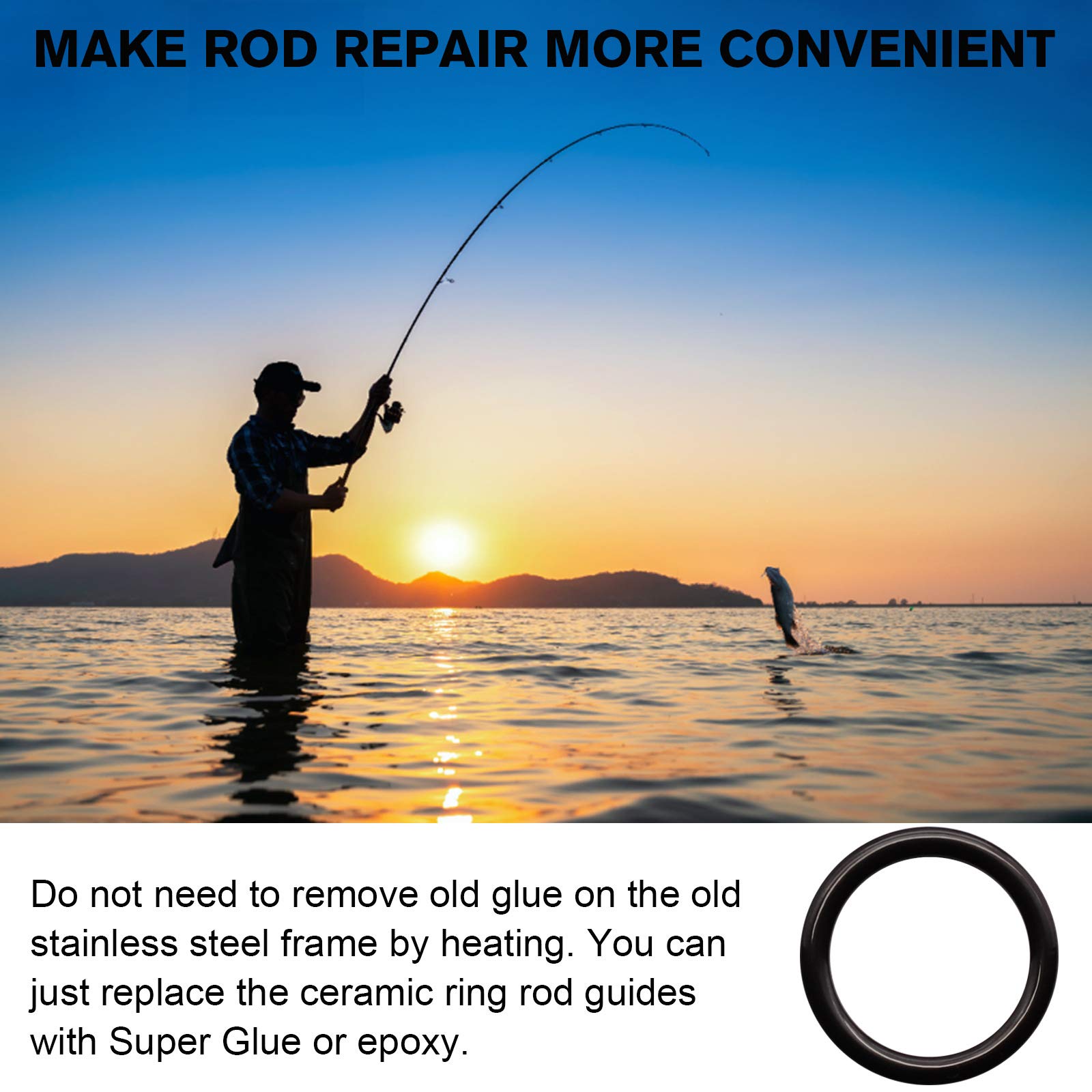 Dovesun Fishing Rod Repair Kit 60PCS Fishing Rod Guide Repair Kit Rod Ceramic Guides Ring 12 Mixed Sizes 60PCS
