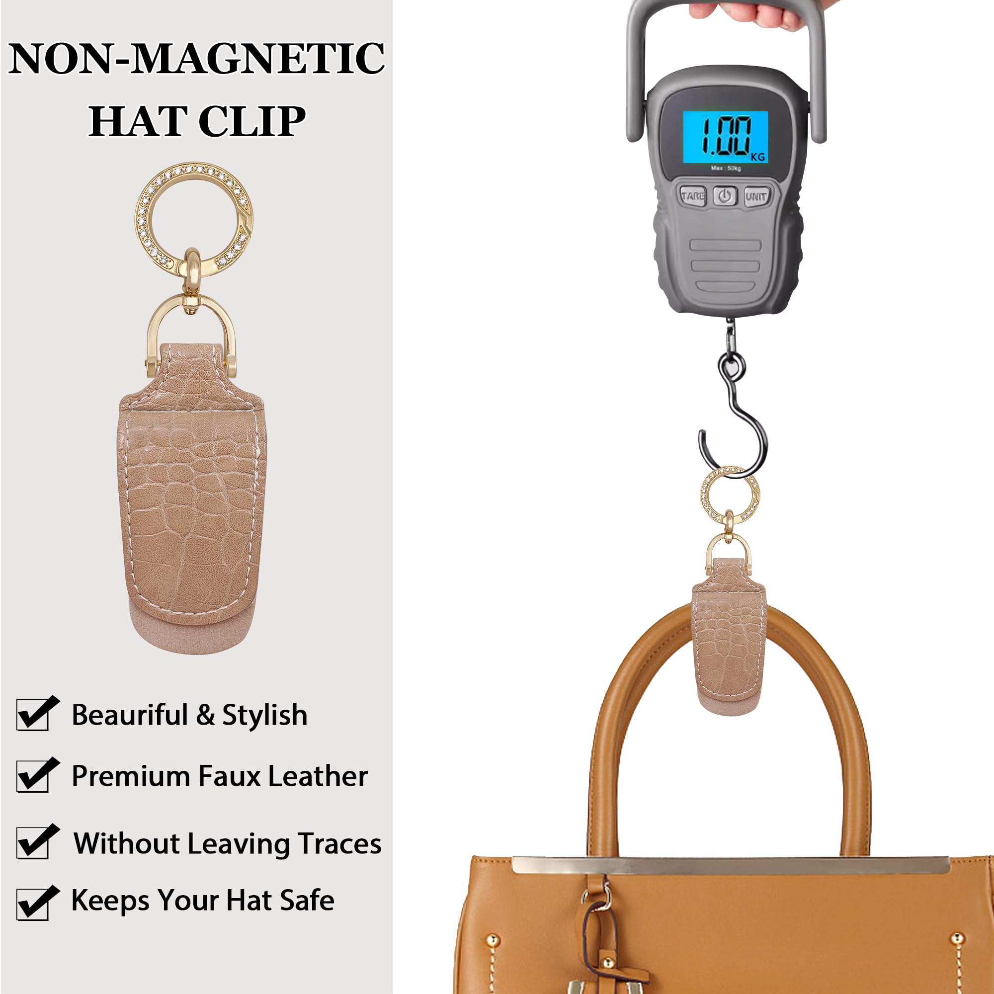 JYG Leather Hat Clip for Travel on Bag Multifunctional Elastic Hat Holder Khaki Outdoor Hands Free Bag Accessory