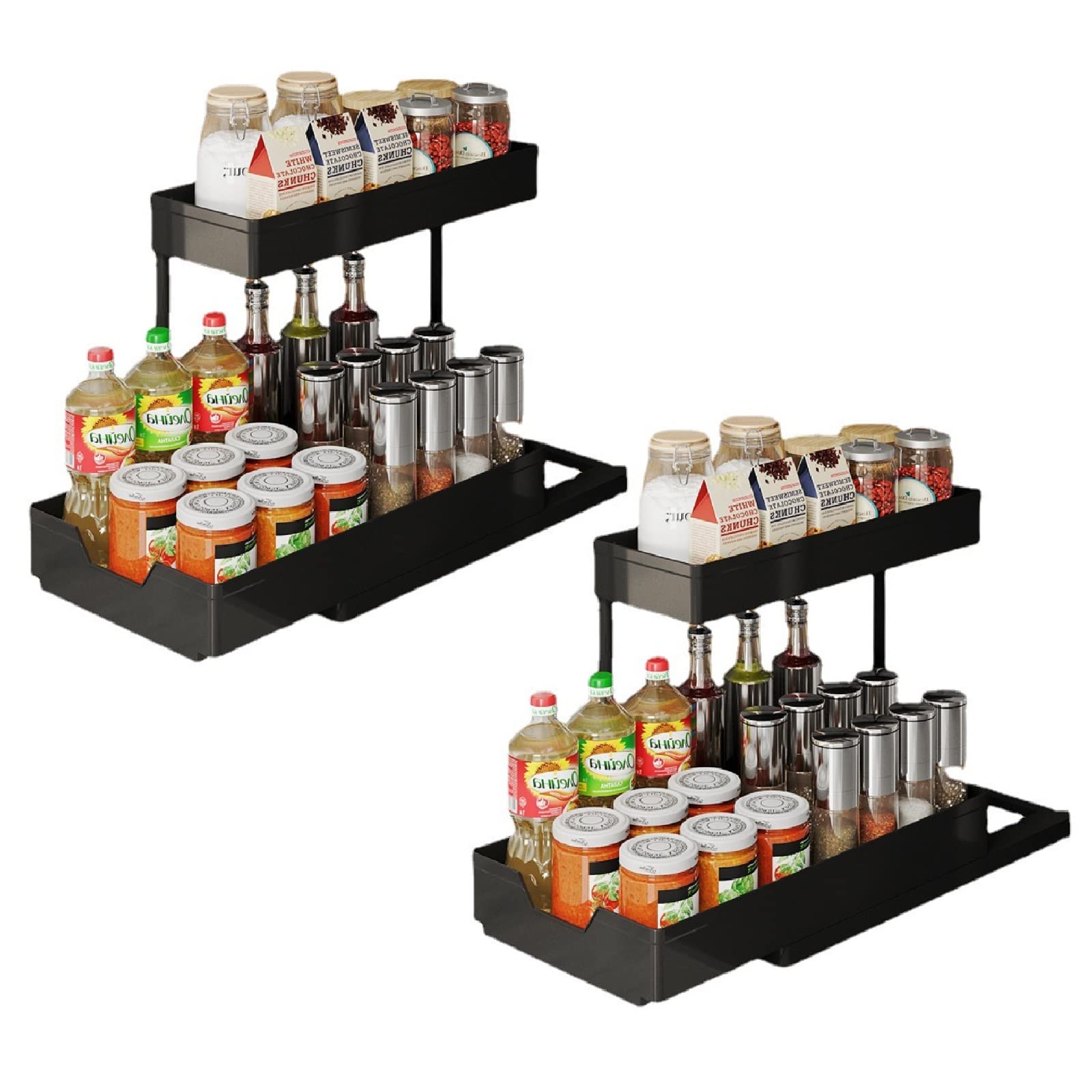 FatPnut Kitchen Under Sink Organizer, 2 Tier Slide Out Under Cabinet Organizer, 2 Pack Double Shelf Kitchen Storage, Under the Sink Organizer Bathroom (Black) SCSN-L-02