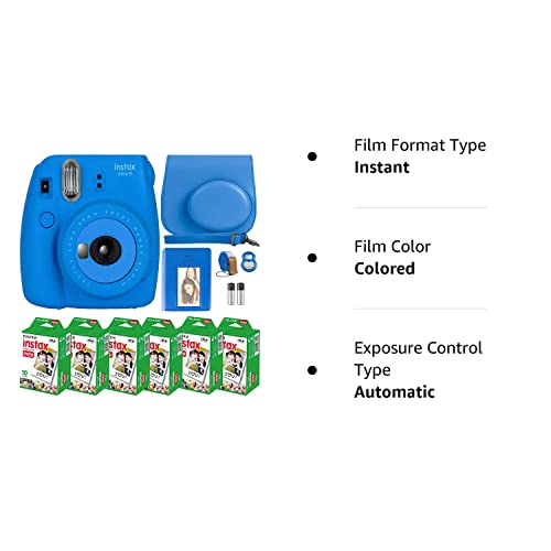 FujiFilm Instax Mini 9 Instant Camera + Fujifilm Instax Mini Film (60 Sheets) Bundle with Deals Number One Accessories Including Carrying Case, Selfie Lens, Photo Album (Cobalt Blue)