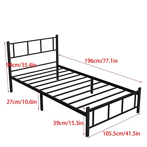 Twin Bed Frame with Headboard Metal Platform Bed 11inch Mattress Foundation with Storage No Box Spring Needed Easy Assembly,Black