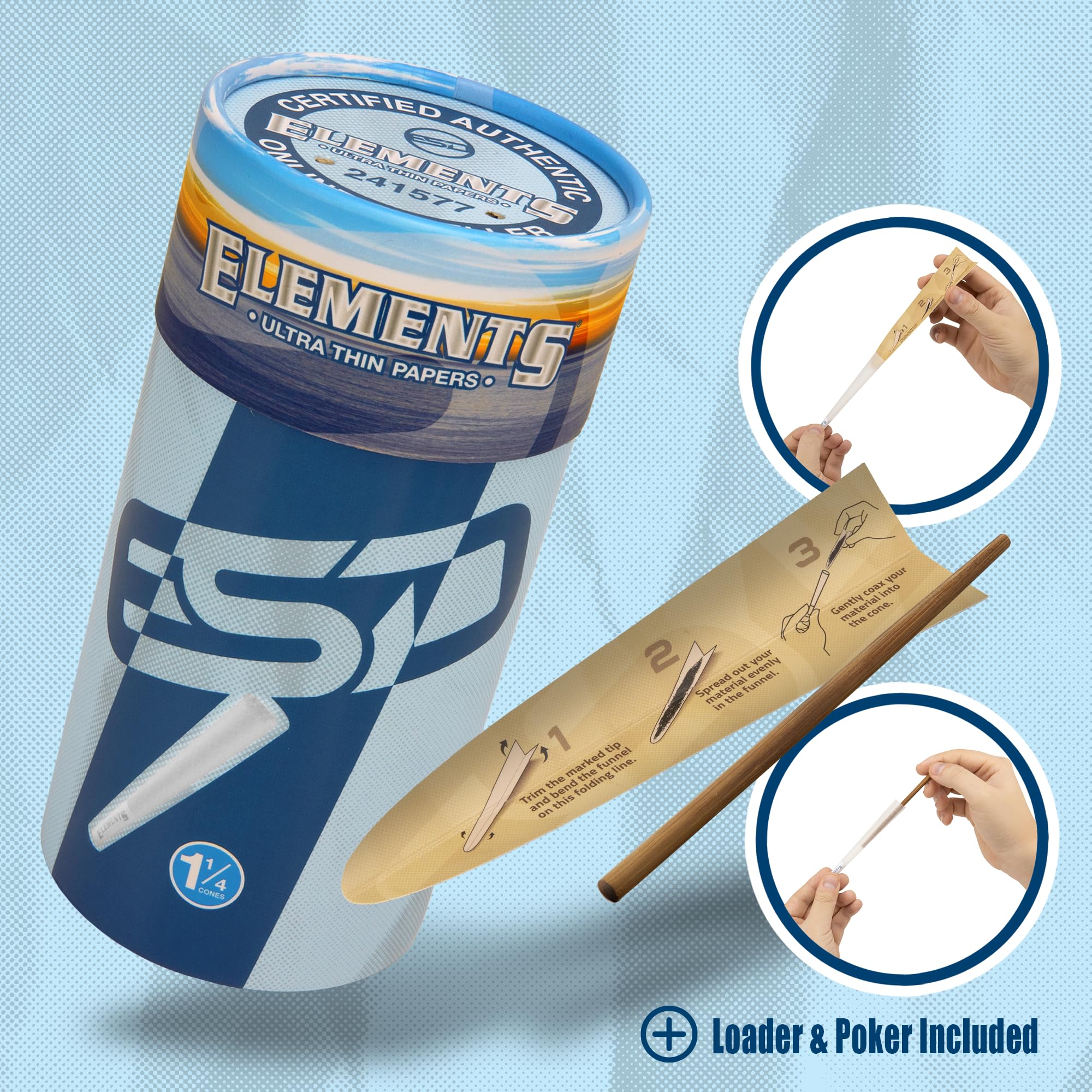 Elements Ultra Thin Rolling Paper Cones 1 1/4 | 100 Pack | Pre Rolled with Tips and Packing Tubes Included