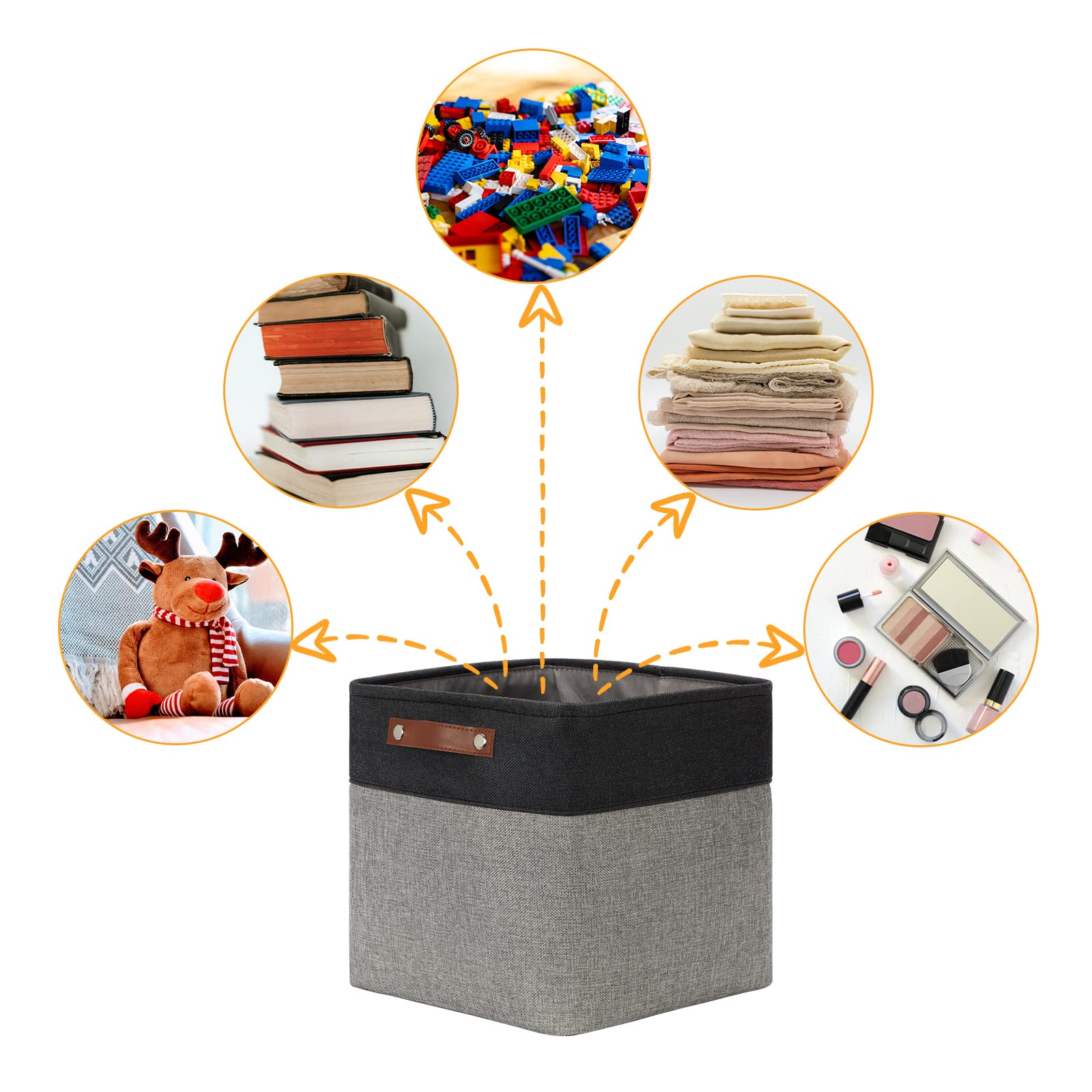 DULLEMELO Collapsible Bundle Baskets 4 Cube Baskets 12"x12"x12" + 6 Small Baskets 11.8"x7.9"x5.1"(Black&Grey
