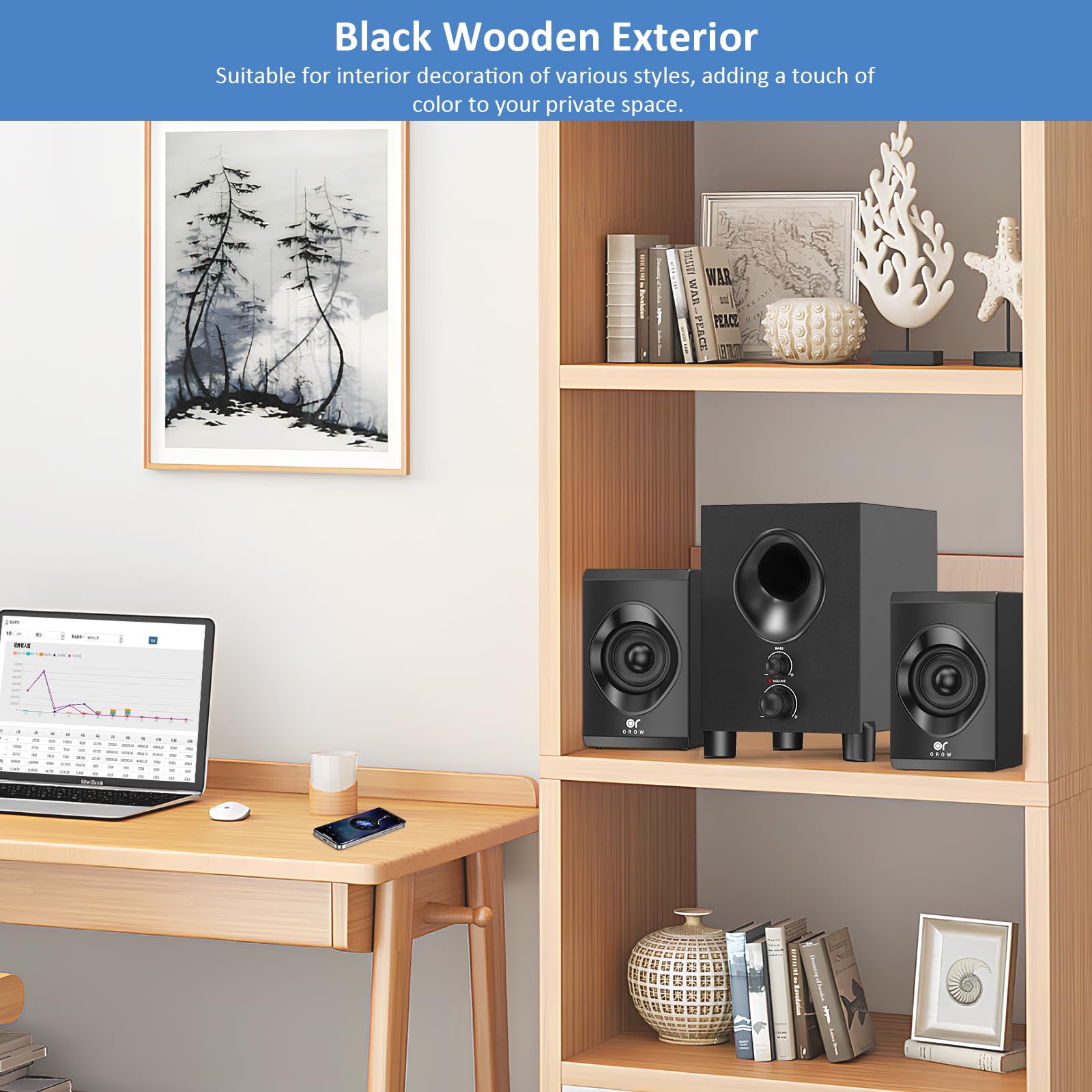 OROW(Upgrade S213) Bluetooth Computer Speakers,PC Speaker with Subwoofer,Front Knob 18W Wireless PC Speakers,Support AUX&Bluetooth Play,Great for Party/Game/TV (S213)