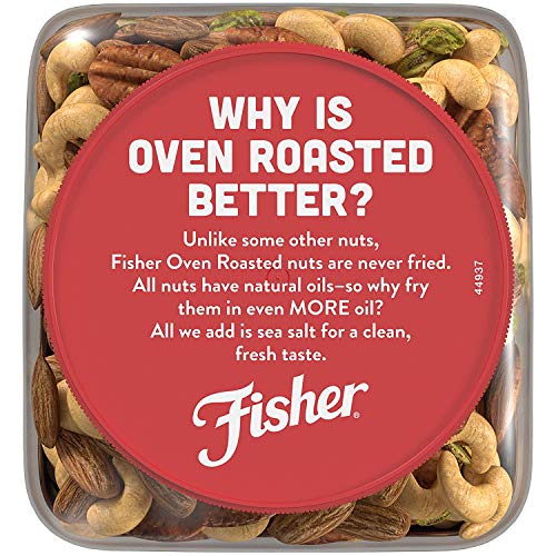 Fisher Oven Roasted Never Fried Deluxe Mixed Nuts, 24 Ounces (Pack of 1), Almonds, Cashews, Pecans, Pistachios, Snacks for Adults, Made With Sea Salt, No Added Oil, Artificial Ingredients or Preservatives, Trail Mix, Gluten Free