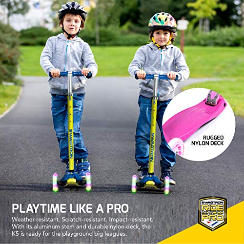 Swagtron K5 3-Wheel Kids Scooter with Light-Up Wheels | Quick Assembly | ASTM-Certified | Height-Adjustable for Boys or Girls Ages 3+ (Blue)