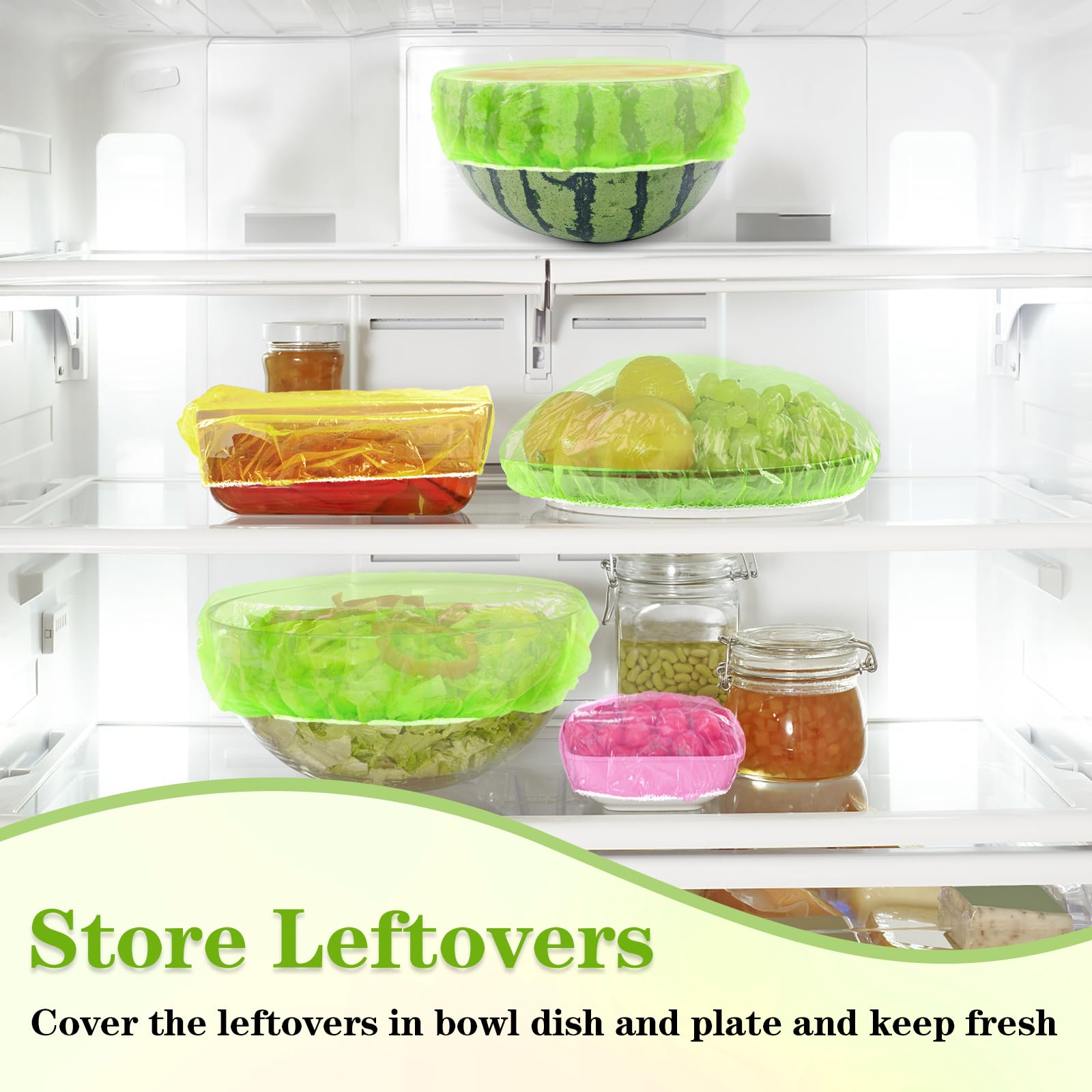 Plastic Bowl Covers Elastic Reusable - 60 PCS Fresh Keeping Bags, 3 Size Food Covers Stretch, Shower Cap Bowl Storage Covers(6/8/10inch)