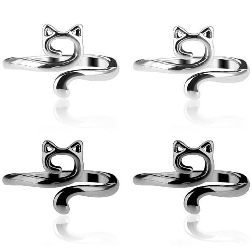 YUXIANLB 4pcs Knitting Crochet Loop Ring for Fingers Metal Open Yarn Guide Crochet Rings Adjustable Braided Faster Knitting Thimbles Holders Accessories for Crochet Mother Grandma Gifts (Cat Style)