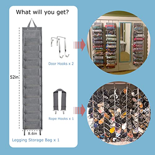 KISYONGUS Shirt Organizer Leggings Storage Bag with 24 Compartments, Tshirts Storage Organizer Over The Door, Space Saver Hanging Organizer Storage for T-Shirts (Gray - 1 pcs)