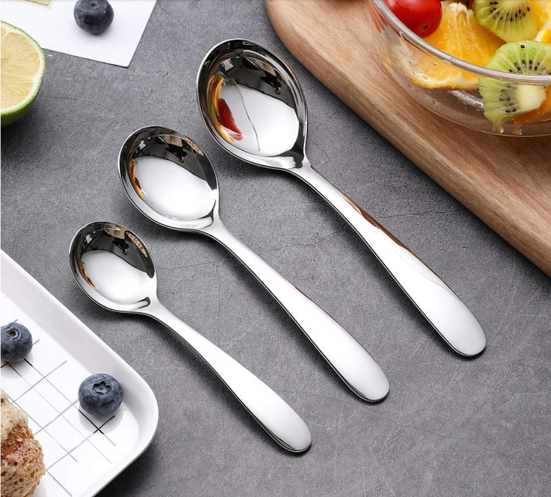 Qualizon 18/8 Stainless Steel Adult Soup Spoon Big Round Spoons Large Heavy Weight Dinner Spoon 4-Piece (7.2Inch)