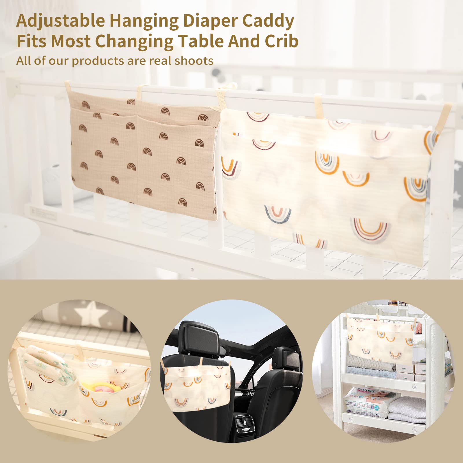 Hanging Baby Diaper Caddy Organizer, Diaper Stacker, Baby Crib Hanging Classified Storage Bag Organizer for Changing Table, Crib, Nursery Organization, for Diapers Wipes Baby Essentials Storage