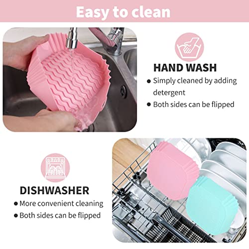 MaMix Silicone Air Fryer Liners 2 pack,8 inch Reusable Air Fryer Pot for 4 to 7 QT Air Fryer Inserts for Oven Microwave Accessories (Green+Pink)