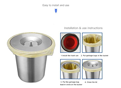 Kitchen Cabinet Countertop Built-in Stainless Steel Trash Can 8L Embedded Trash Bin Trash Chute with Lid