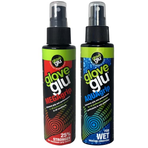 gloveglu MEGAgrip+ AQUAgrip Goalkeeper Glove Grip Spray Bundle. Contains gloveglu MEGAgrip 120ml + gloveglu AQUAgrip 120ml