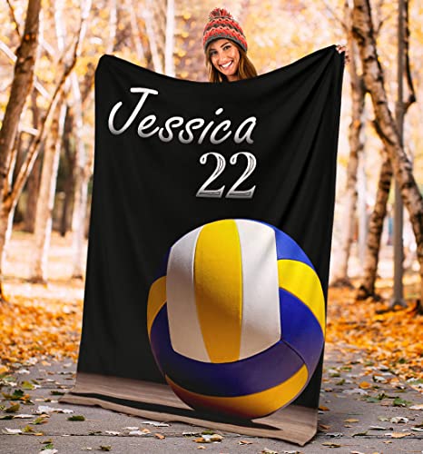 OhaPrints Custom Volleyball Black Volleyball Ball Lover Gift Personalized Name Number Soft Sherpa Throw Blankets Cozy Fuzzy Fleece Throws for Tv Sofa Couch Comfy Fluffy Blanket 30X40 50X60 60X80
