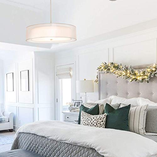 VONLUCE 3 Light Double Drum Pendant Light, 20" Brushed Nickel Convertible Semi-Flush Mount Drum Ceiling Light Fixture for Kitchen Island Dining Table Bedroom, Modern Hanging Lights Chandelier