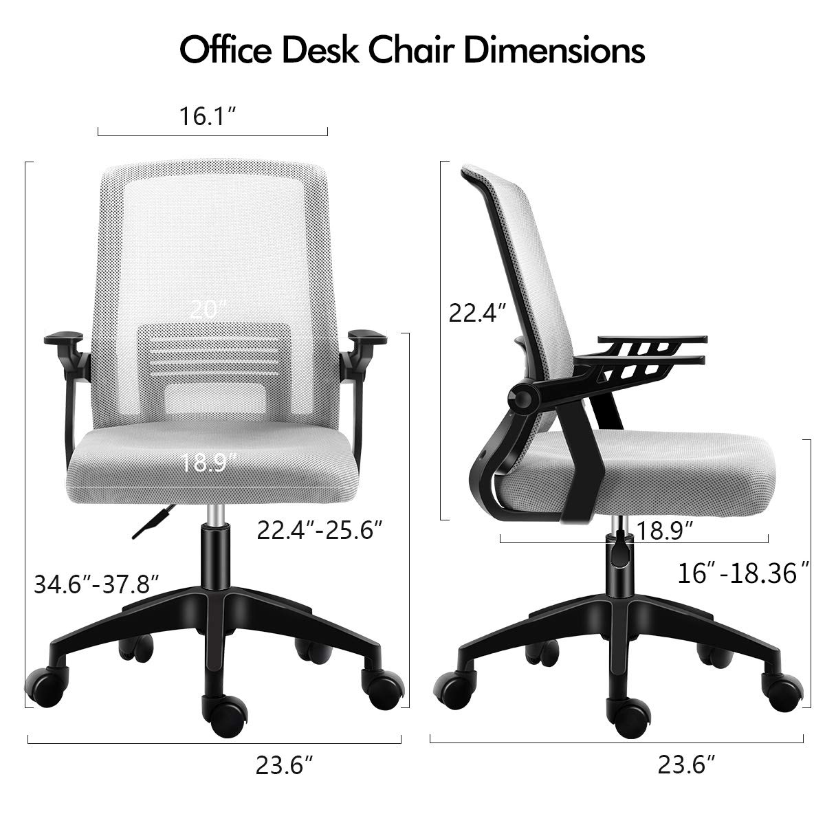 Ergonomic Office Chair, mesh Computer Desk Chair with Wheels Rolling Chair for Home Office Modern Cheap Comfy Office Chairs with arms Height Adjustable Back Lumbar Support Grey Task Chair (Grey)