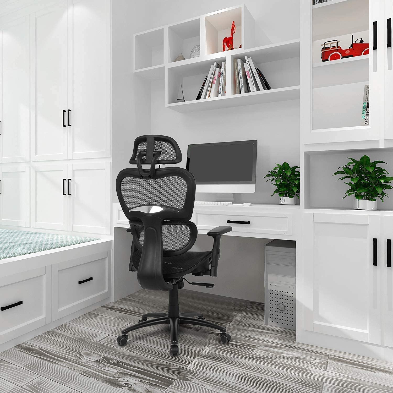Ergonomic Office Chair High Back Adjustable Height Rolling Swivel Computer Task Chair Reclining Breathable High-Density Mesh Desk Chair with Flip-Up Armrest Rotate Headrest Back Support,Black(300lbs)
