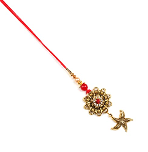 Lumba Rakhi for Brother & Bhabhi Set / Bhaiya Bhabhi Rakhi Thread Jodi Kundan Rakhi Combo (Design 1, Standard)