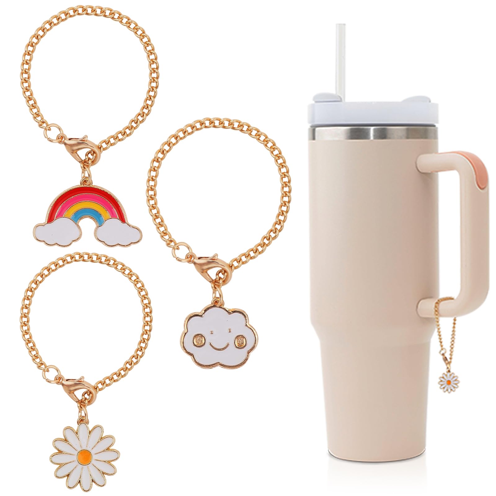 Ekarley Water Bottle Charm Accessories for Stanley Cup, 3PCS Tumbler Rainbow Charm Compatible with Simple Modern, Yeti, Hydro Flask for Handle