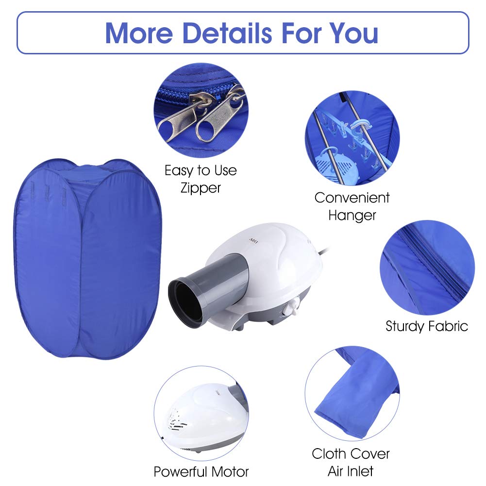 Travel Washing Machine, 800W Portable Clothes Dryer Portable Drying Rack for Laundry Foldable Clothes Drying Rack Energy Saving Clothing Dryers Portable Dryer for Apartments, Blue