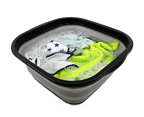 SAMMART 5.5L (1.4 Gallons) Collapsible Tub - Foldable Dish Tub - Portable Washing Basin - Space Saving Plastic Washtub (Black/Alloy Grey)