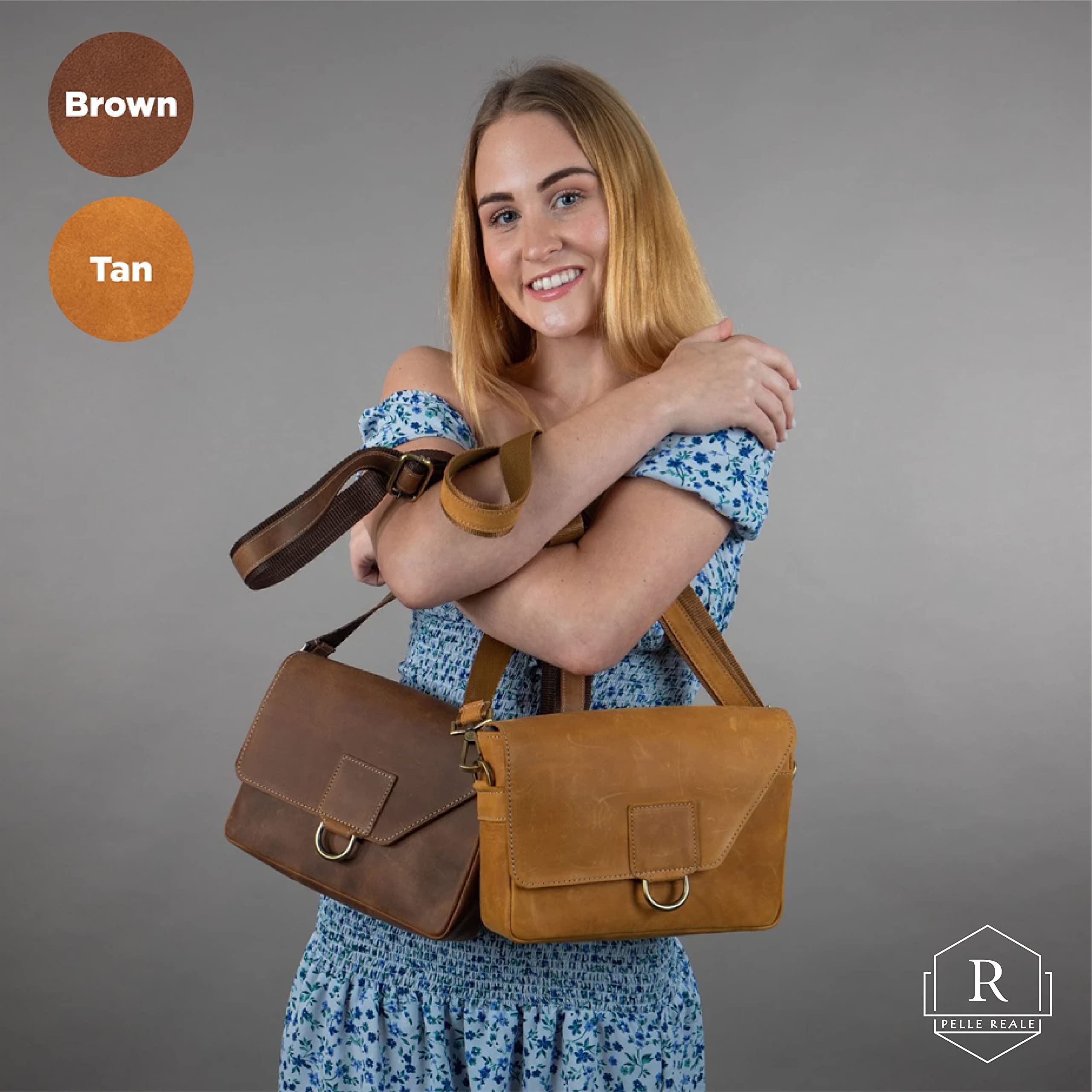 Handmade Crazy Horse Leather Crossbody Shoulder Bag For Women Messenger Leather Bag Tablet/Ipad Vintage Design (Light Brown)